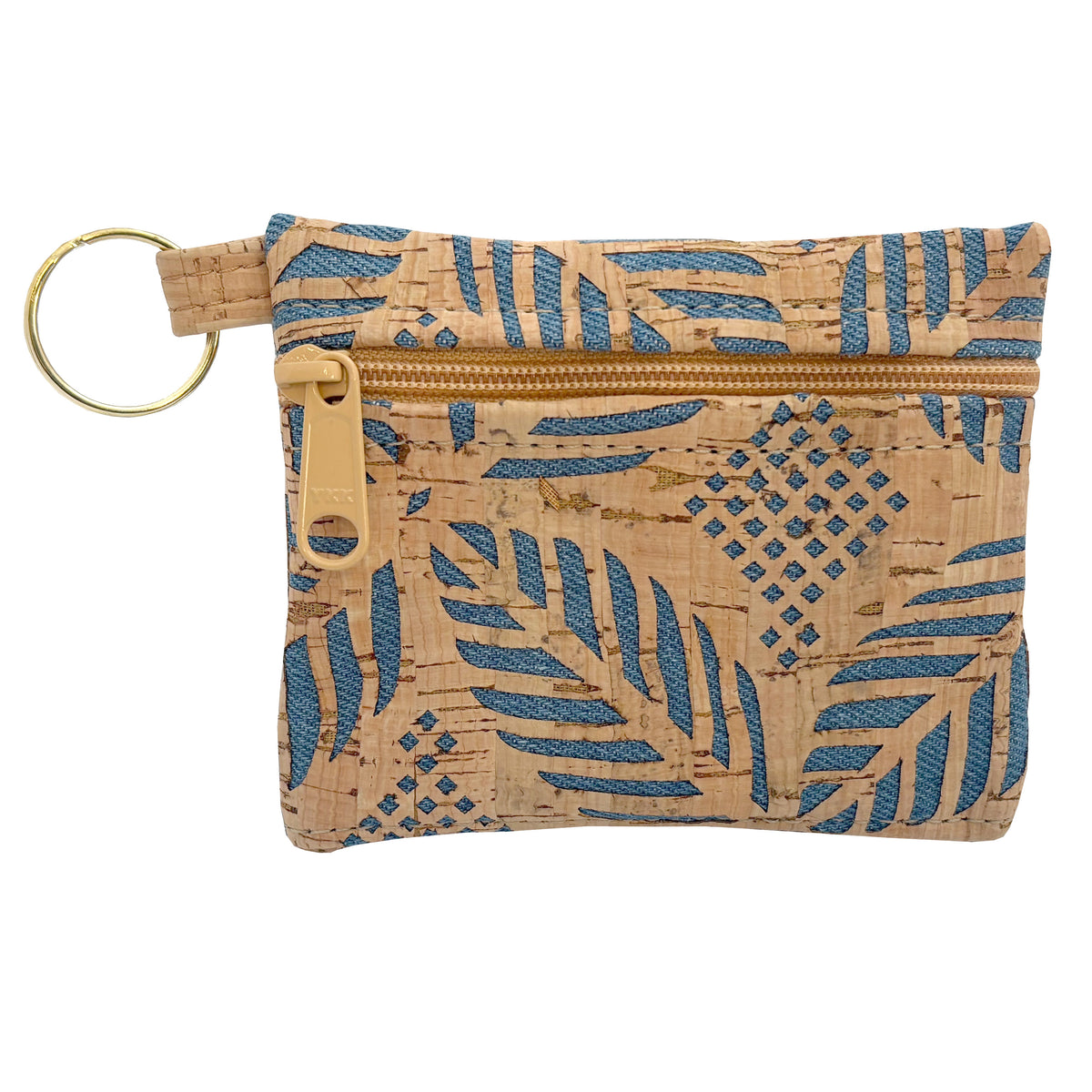 Cork Zipper Pouch with Key Ring | Denim Palm Die Cut Cork – Natalie Therése